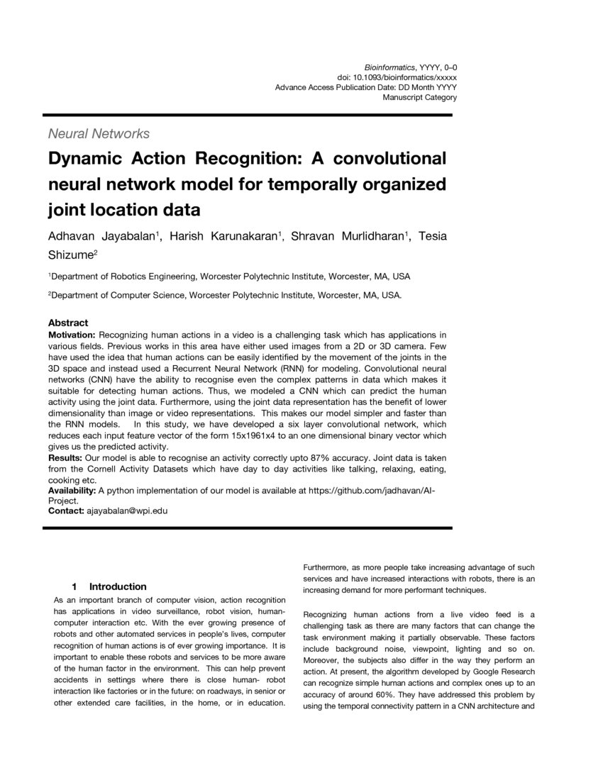 Dynamic Action Recognition: A convolutional neural network model for temporally organized joint ...