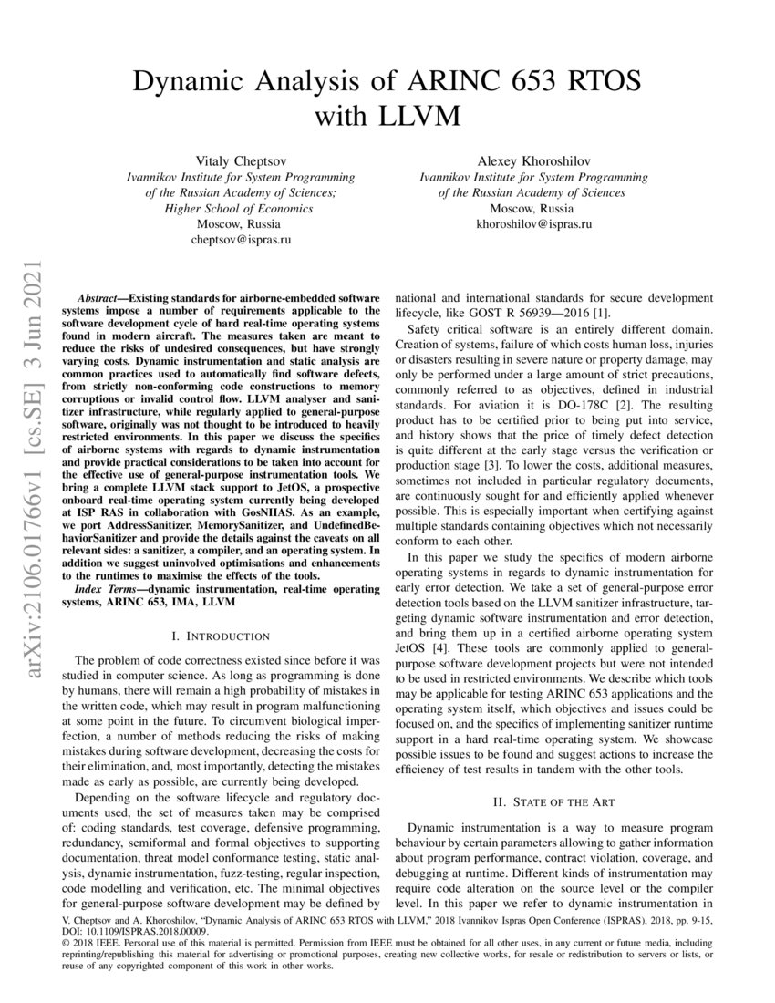 Dynamic Analysis of ARINC 653 RTOS with LLVM | DeepAI