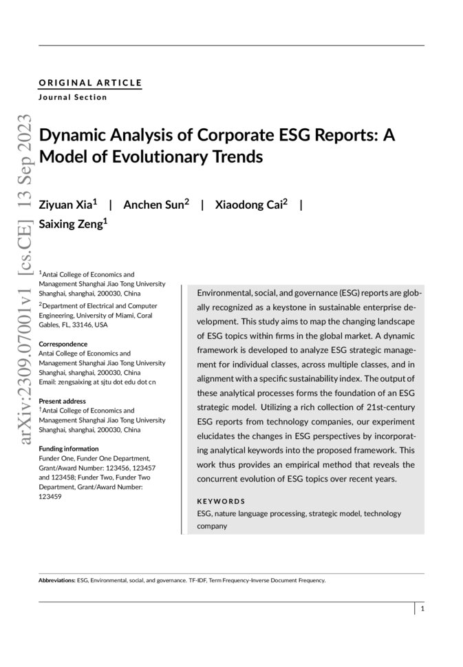 Dynamic Analysis of Corporate ESG Reports: A Model of Evolutionary Trends | DeepAI