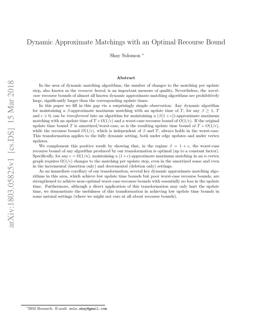 Dynamic Approximate Matchings with an Optimal Recourse Bound | DeepAI
