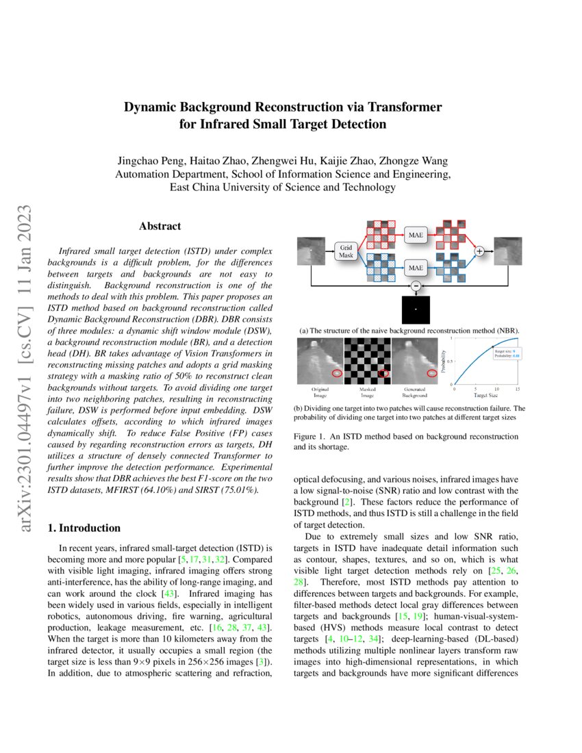 Dynamic Background Reconstruction via Transformer for Infrared Small Target Detection | DeepAI