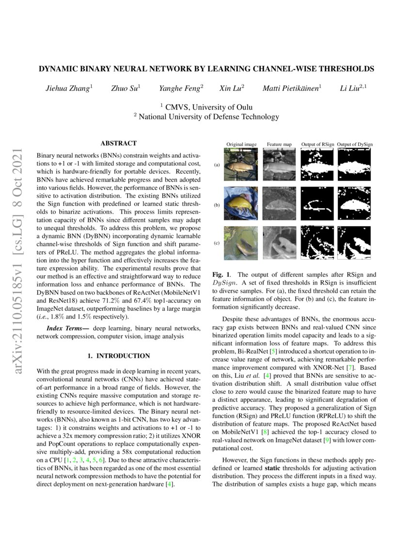 Dynamic Binary Neural Network by learning channel-wise thresholds | DeepAI