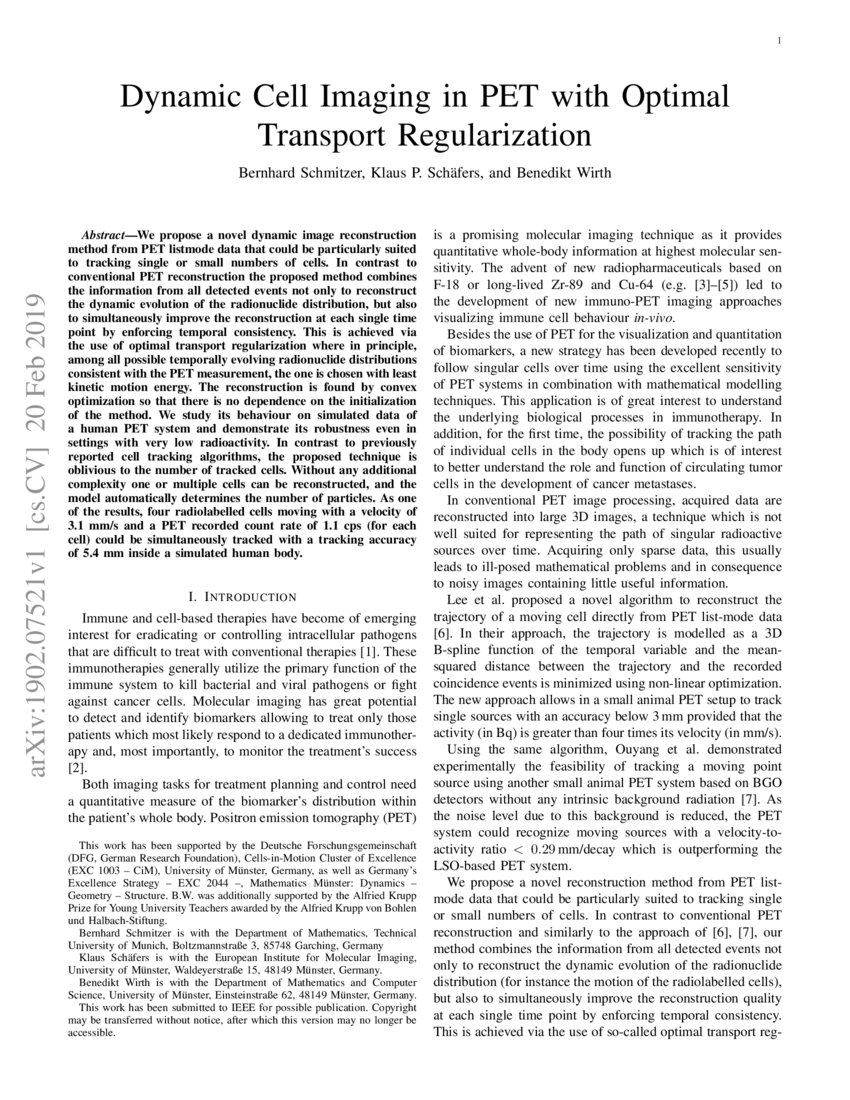 Dynamic Cell Imaging in PET with Optimal Transport Regularization | DeepAI