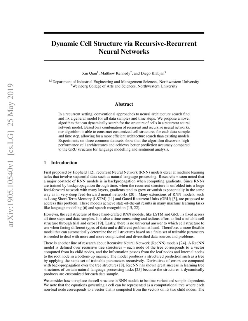 Dynamic Cell Structure via Recursive-Recurrent Neural Networks | DeepAI