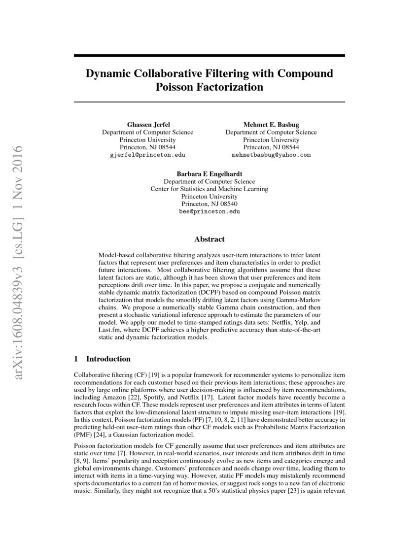 Dynamic Collaborative Filtering with Compound Poisson Factorization | DeepAI