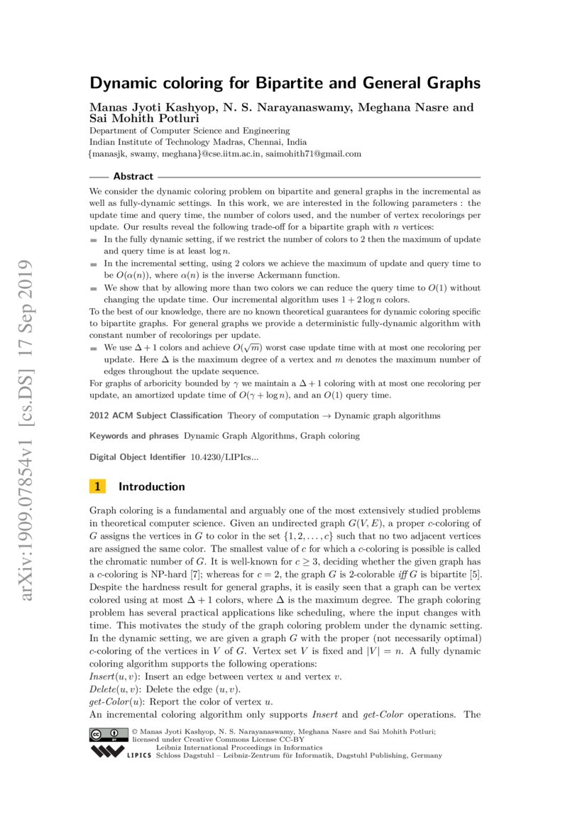 Dynamic coloring for Bipartite and General Graphs | DeepAI