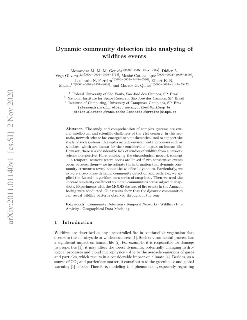 Dynamic Community Detection Into Analyzing Of Wildfires Events Deepai