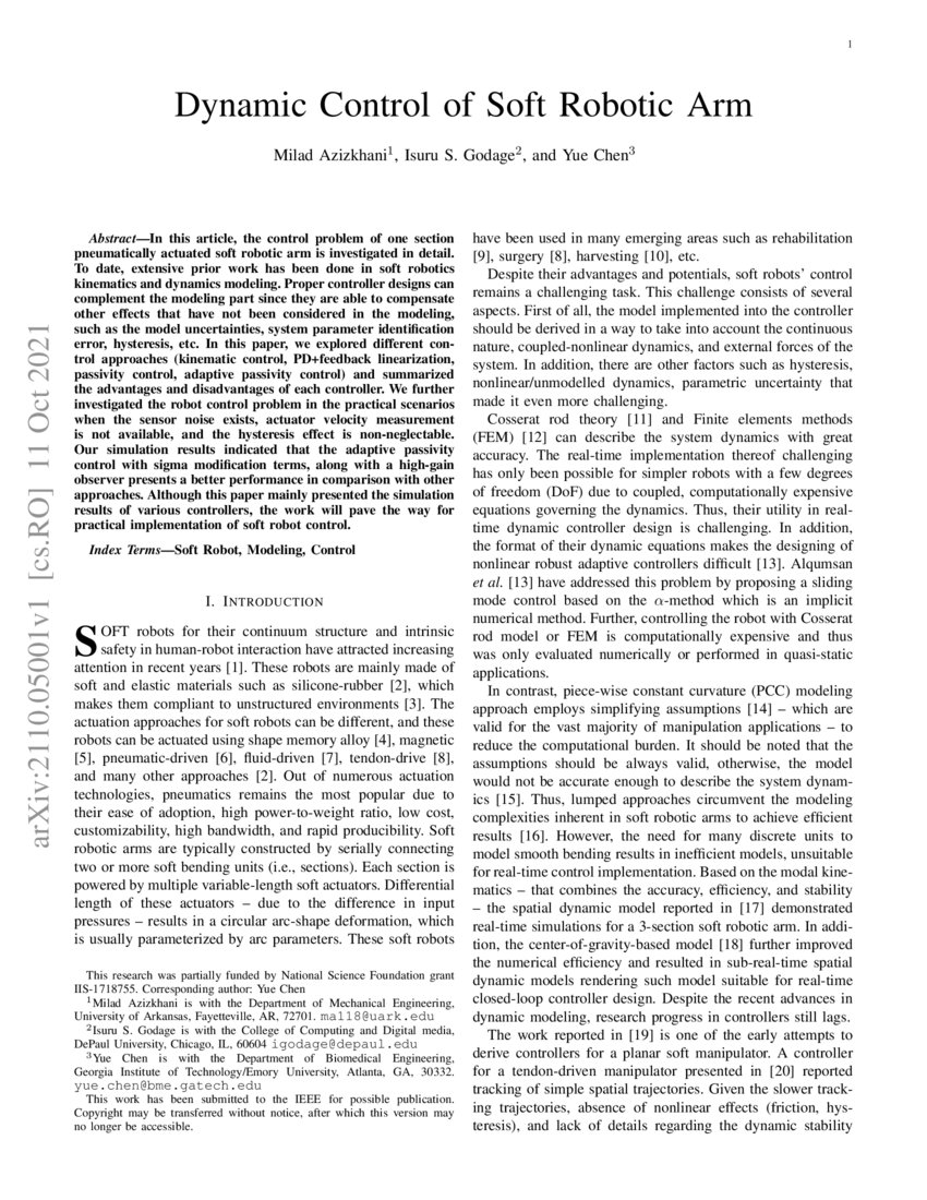 Dynamic Control of Soft Robotic Arm | DeepAI