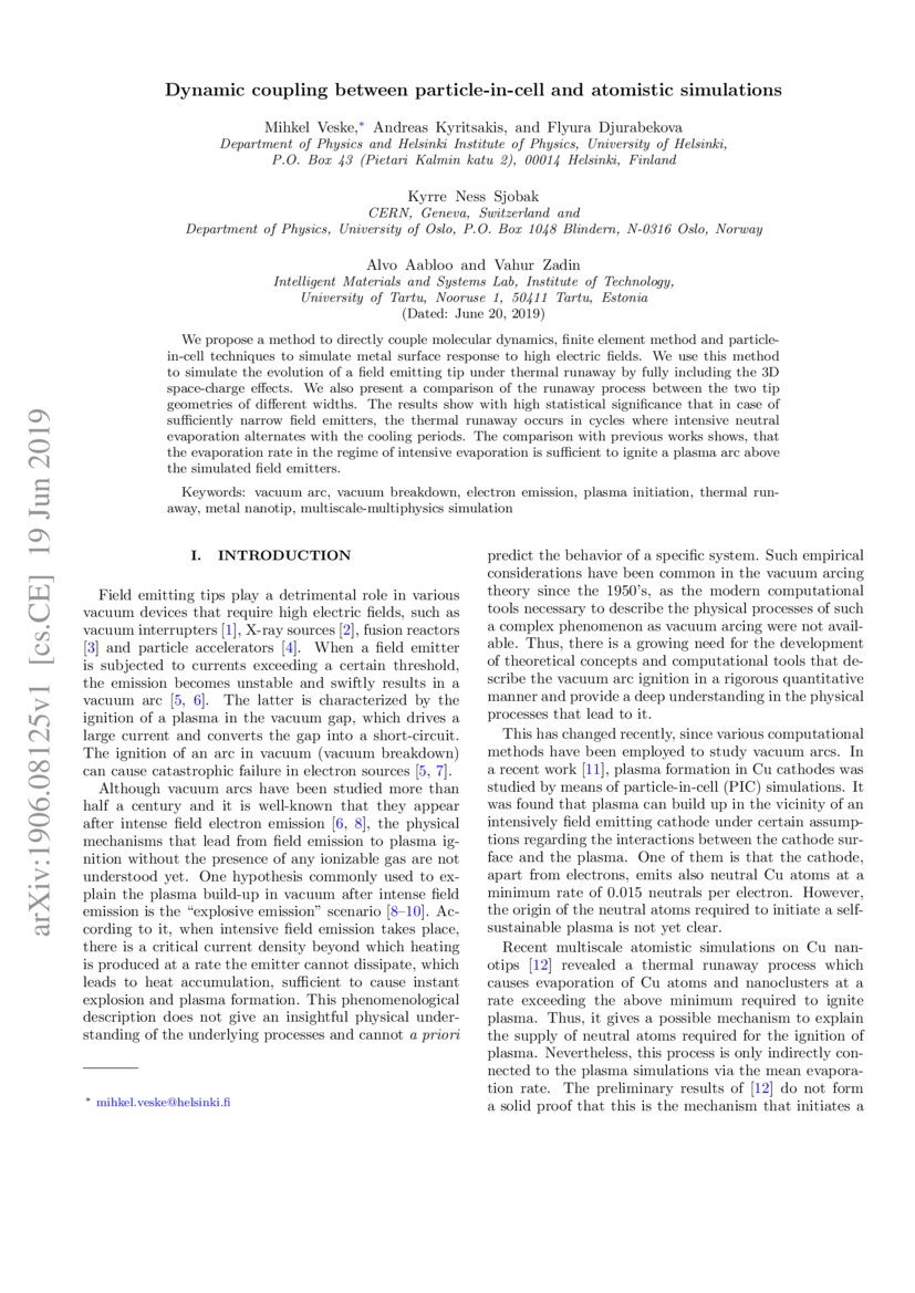 Dynamic coupling between particle-in-cell and atomistic simulations | DeepAI
