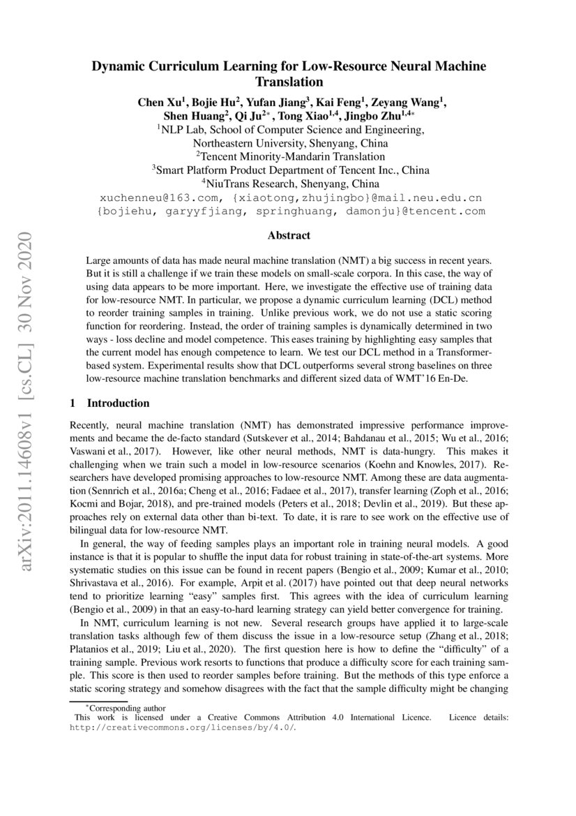 Dynamic Curriculum Learning for Low-Resource Neural Machine Translation ...