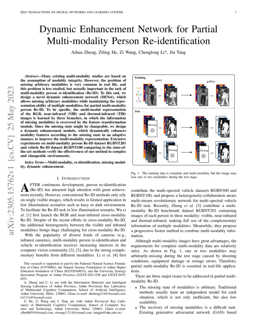 Dynamic Enhancement Network for Partial Multi-modality Person Re-identification | DeepAI