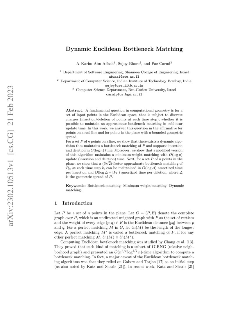 Dynamic Euclidean Bottleneck Matching Deepai
