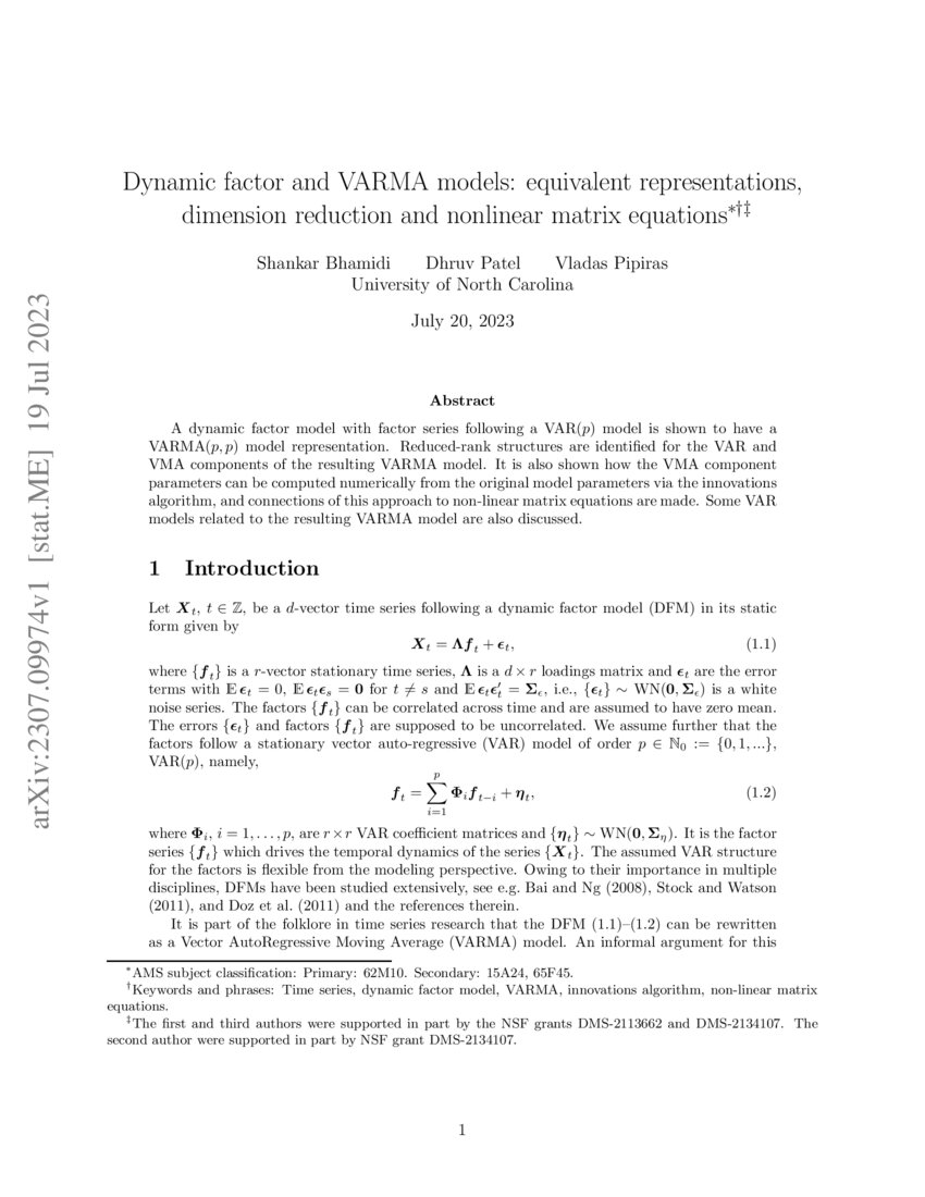 Dynamic factor and VARMA models: equivalent representations, dimension reduction and nonlinear ...