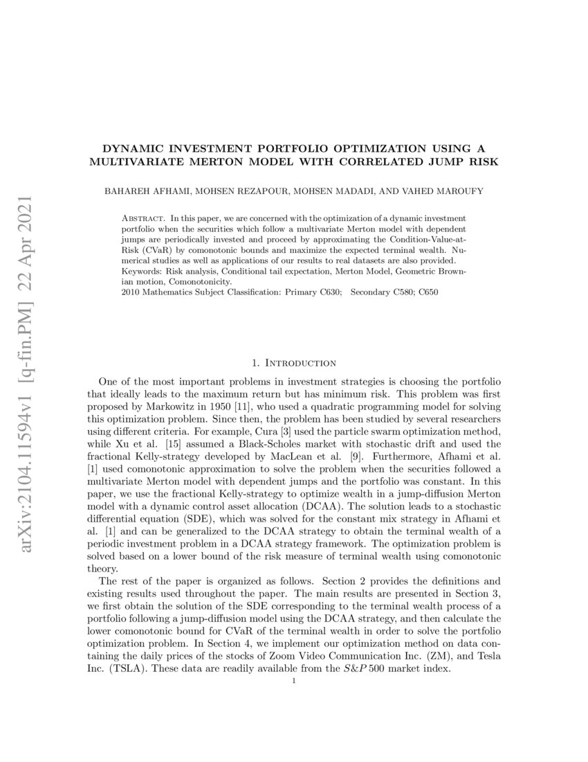 Dynamic investment portfolio optimization using a Multivariate Merton ...