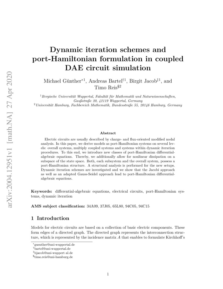 Dynamic Iteration Schemes And Port Hamiltonian Formulation In Coupled Dae Circuit Simulation