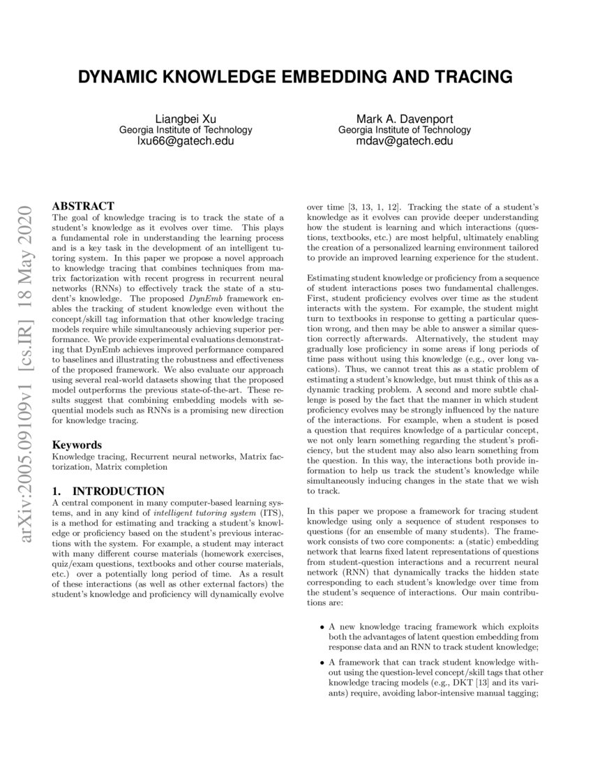 Dynamic Knowledge embedding and tracing | DeepAI