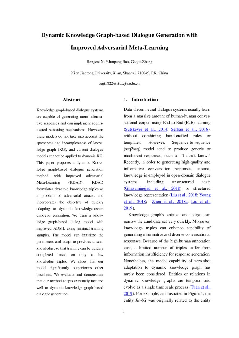 Dynamic Knowledge Graph-based Dialogue Generation with Improved ...