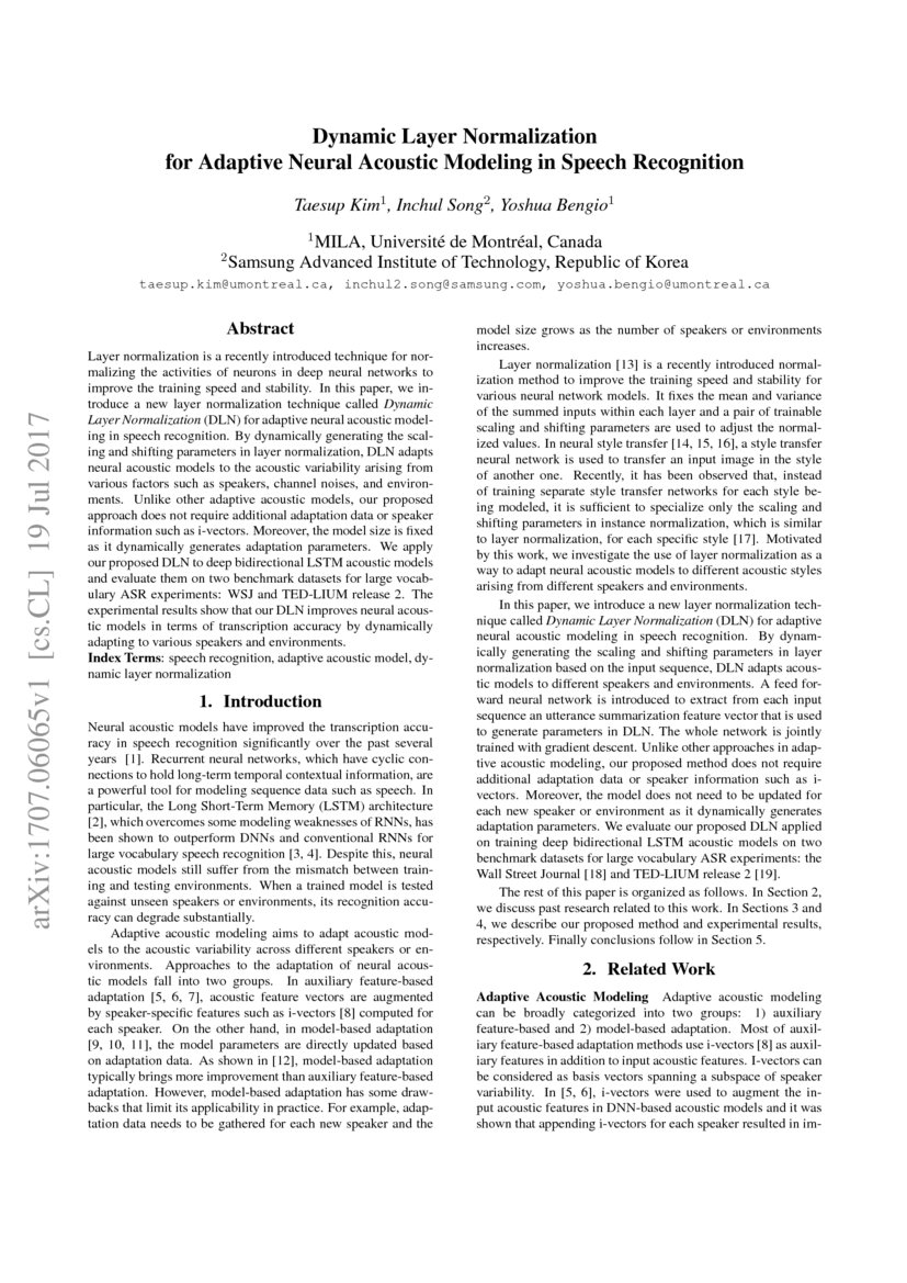 Dynamic Layer Normalization for Adaptive Neural Acoustic Modeling in ...