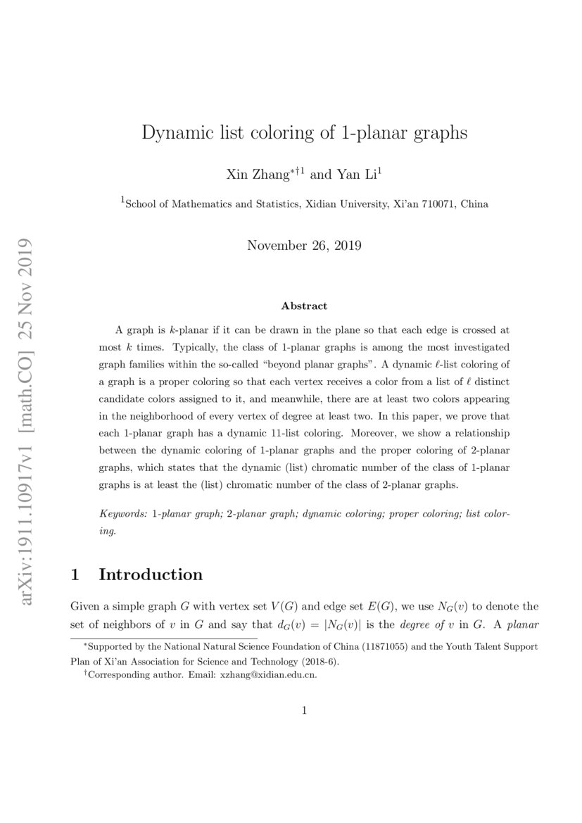 Dynamic list coloring of 1-planar graphs | DeepAI