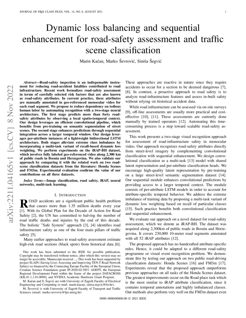 Dynamic loss balancing and sequential enhancement for road-safety assessment and traffic scene ...