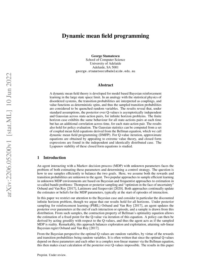 Dynamic mean field programming | DeepAI