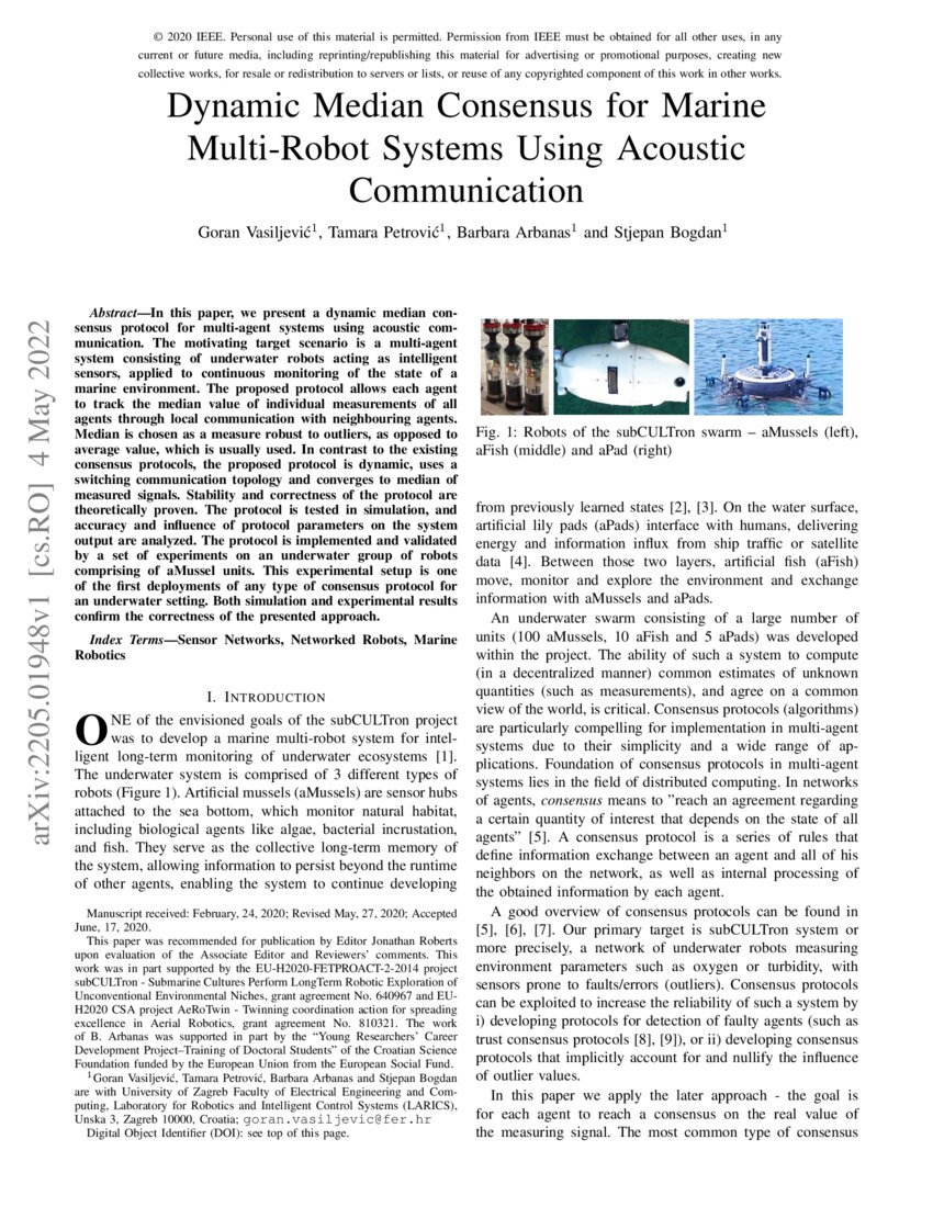 Dynamic Median Consensus for Marine Multi-Robot Systems Using Acoustic ...