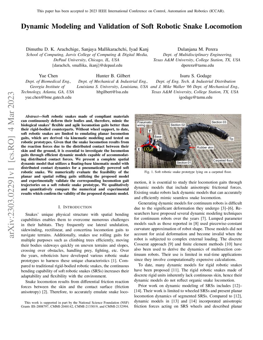 Dynamic Modeling and Validation of Soft Robotic Snake Locomotion | DeepAI