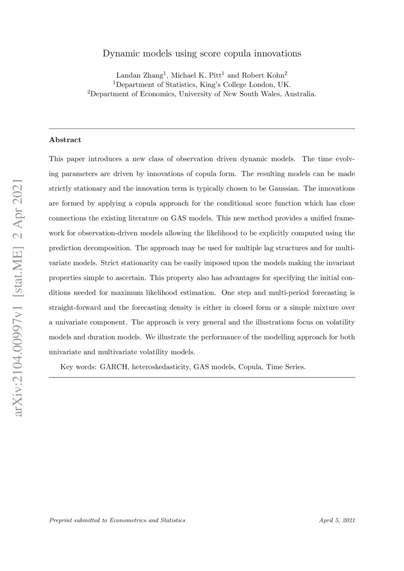 Dynamic models using score copula innovations | DeepAI
