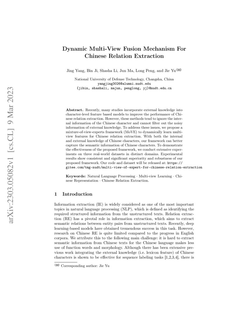 Dynamic Multi-View Fusion Mechanism For Chinese Relation Extraction | DeepAI