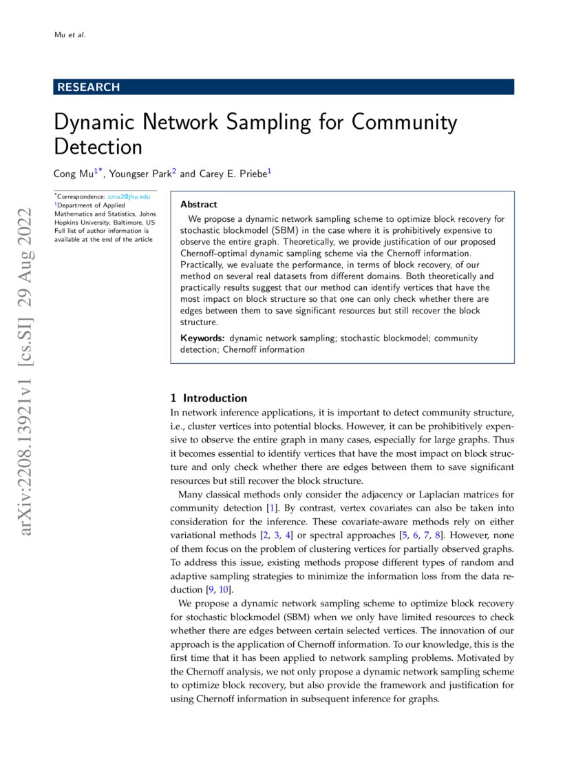 Dynamic Network Sampling for Community Detection | DeepAI