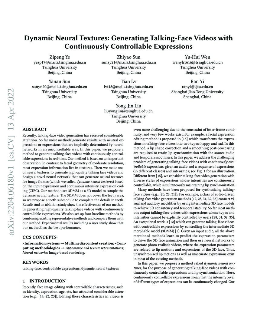 Dynamic Neural Textures: Generating Talking-Face Videos with Continuously Controllable ...