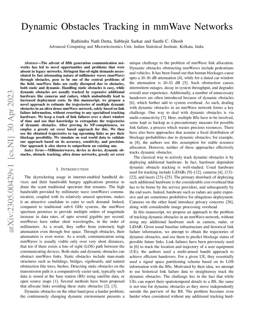 Dynamic Obstacles Tracking in mmWave Networks | DeepAI