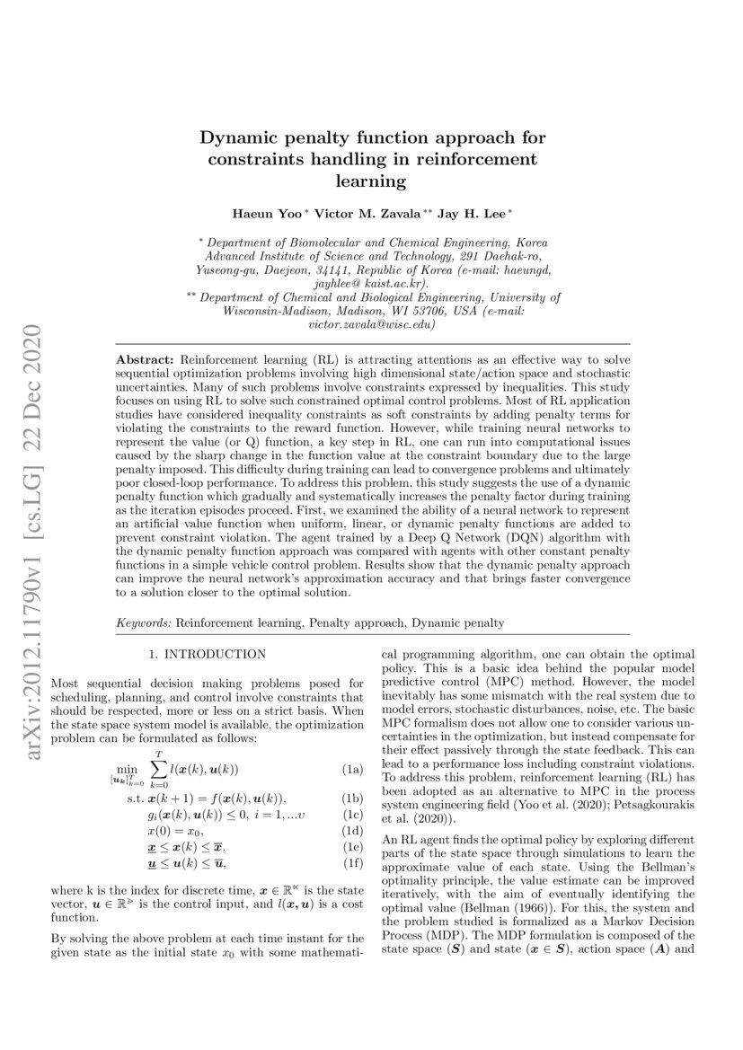 Dynamic Penalty Function Approach For Constraints Handling In