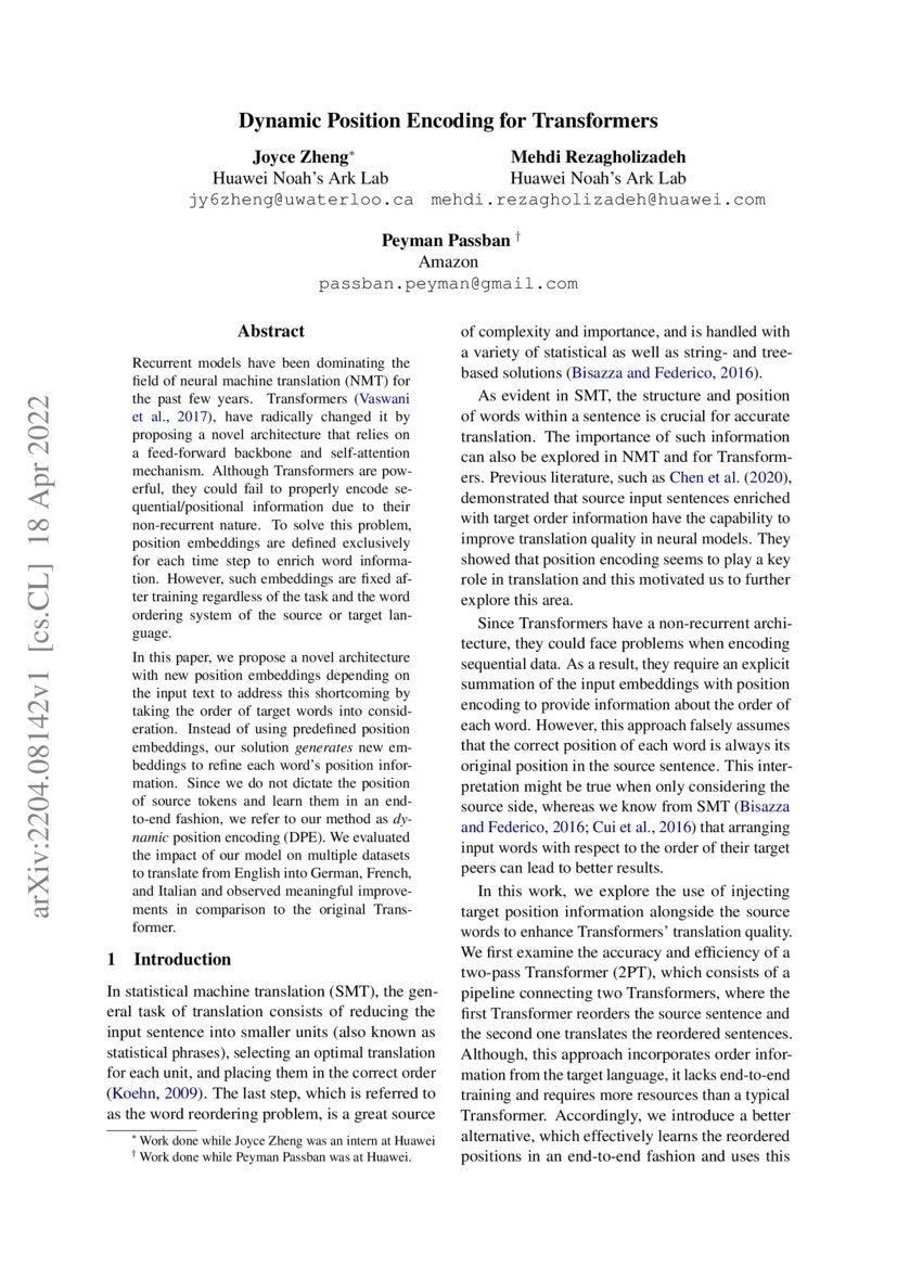 Dynamic Position Encoding for Transformers | DeepAI