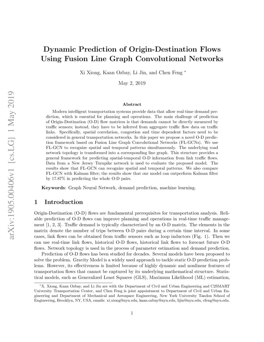 Dynamic Prediction Of Origin Destination Flows Using Fusion Line Graph