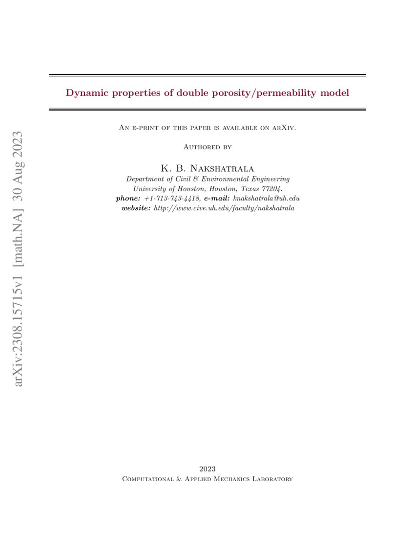 Dynamic Properties Of Double Porosity Permeability Model Deepai