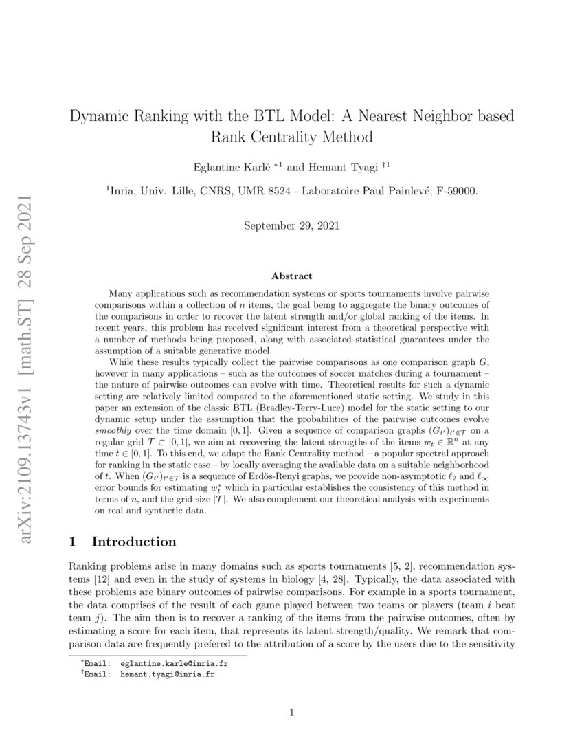 Dynamic Ranking with the BTL Model: A Nearest Neighbor based Rank ...