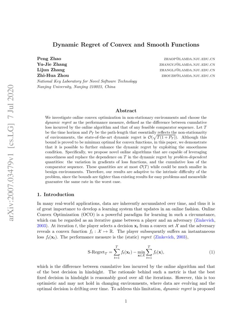 Dynamic Regret Of Convex And Smooth Functions Deepai 5603