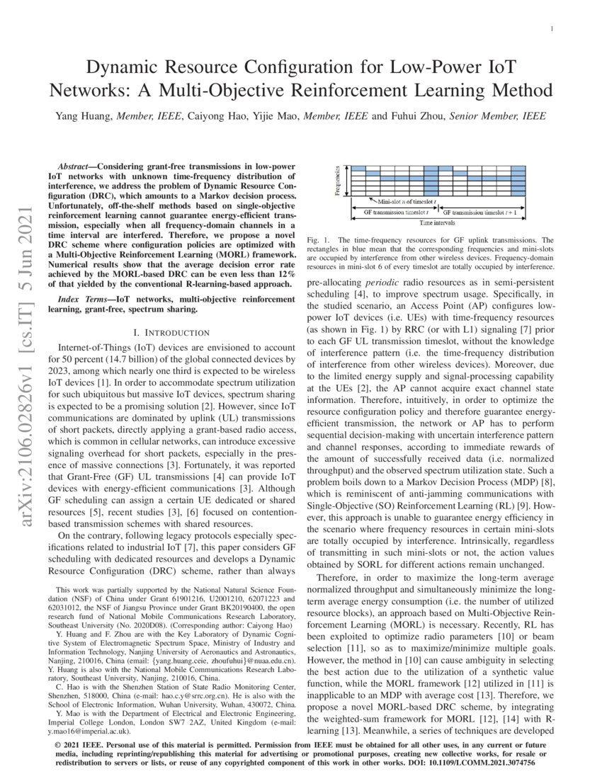 Dynamic Resource Configuration For Low Power Iot Networks A Multi Objective Reinforcement