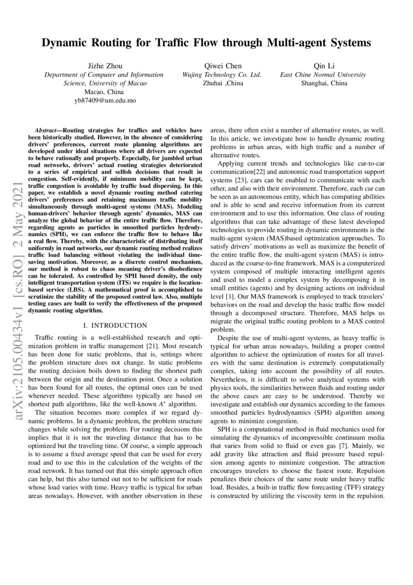 Dynamic Routing for Traffic Flow through Multi-agent Systems | DeepAI