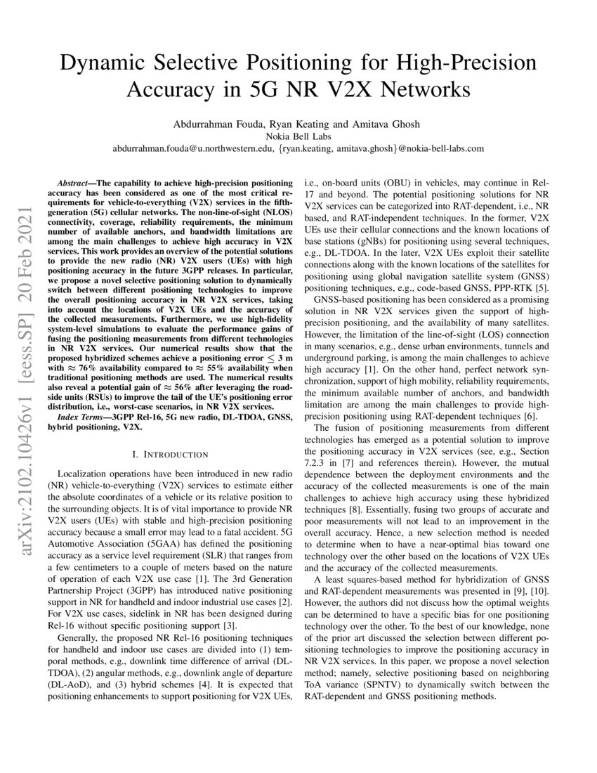 Dynamic Selective Positioning for High-Precision Accuracy in 5G NR V2X ...