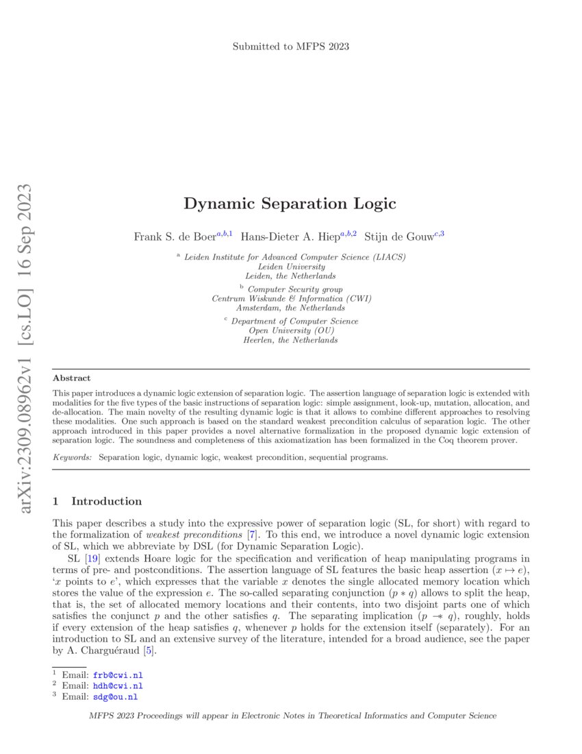 Dynamic Separation Logic | DeepAI