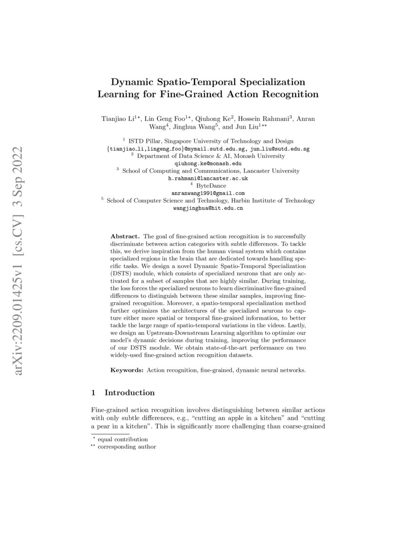 Dynamic Spatio Temporal Specialization Learning For Fine Grained Action