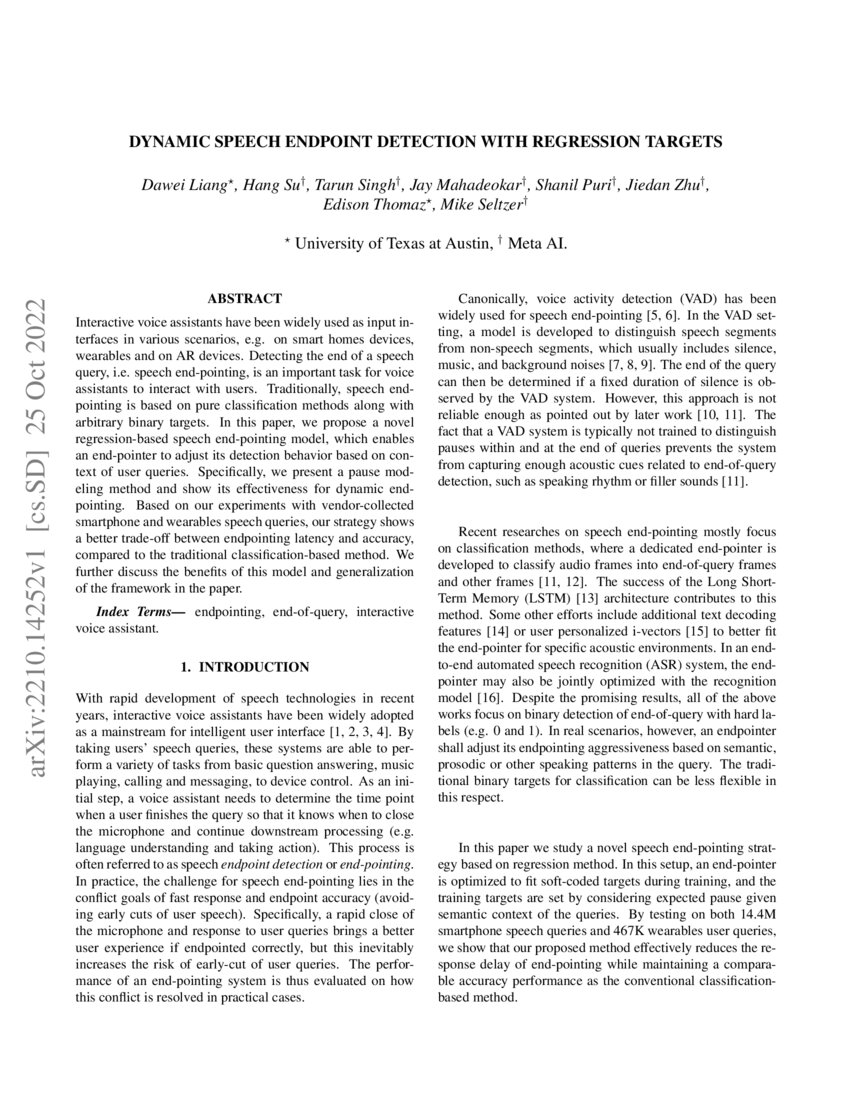 Dynamic Speech Endpoint Detection With Regression Targets Deepai