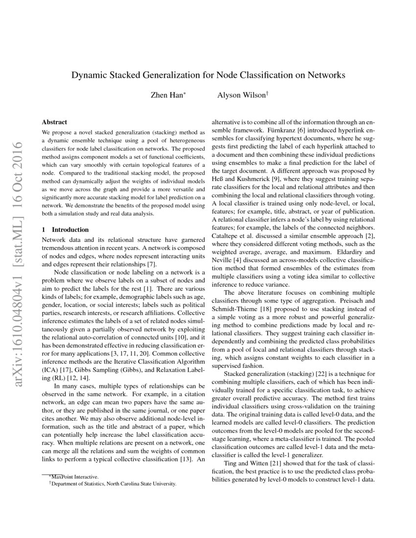 Dynamic Stacked Generalization for Node Classification on Networks | DeepAI