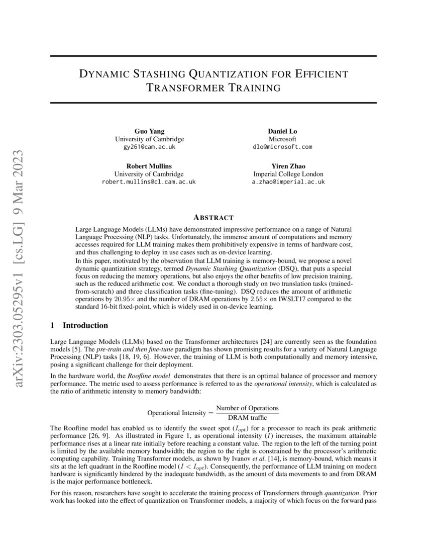 Dynamic Stashing Quantization for Efficient Transformer Training | DeepAI