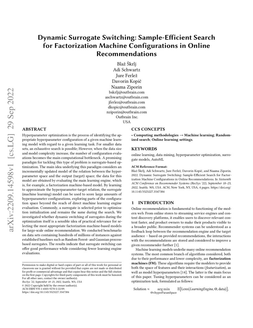 Dynamic Surrogate Switching Sample Efficient Search For Factorization Machine Configurations In