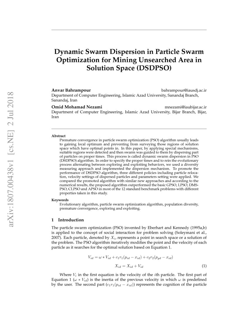 Dynamic Swarm Dispersion in Particle Swarm Optimization for Mining ...