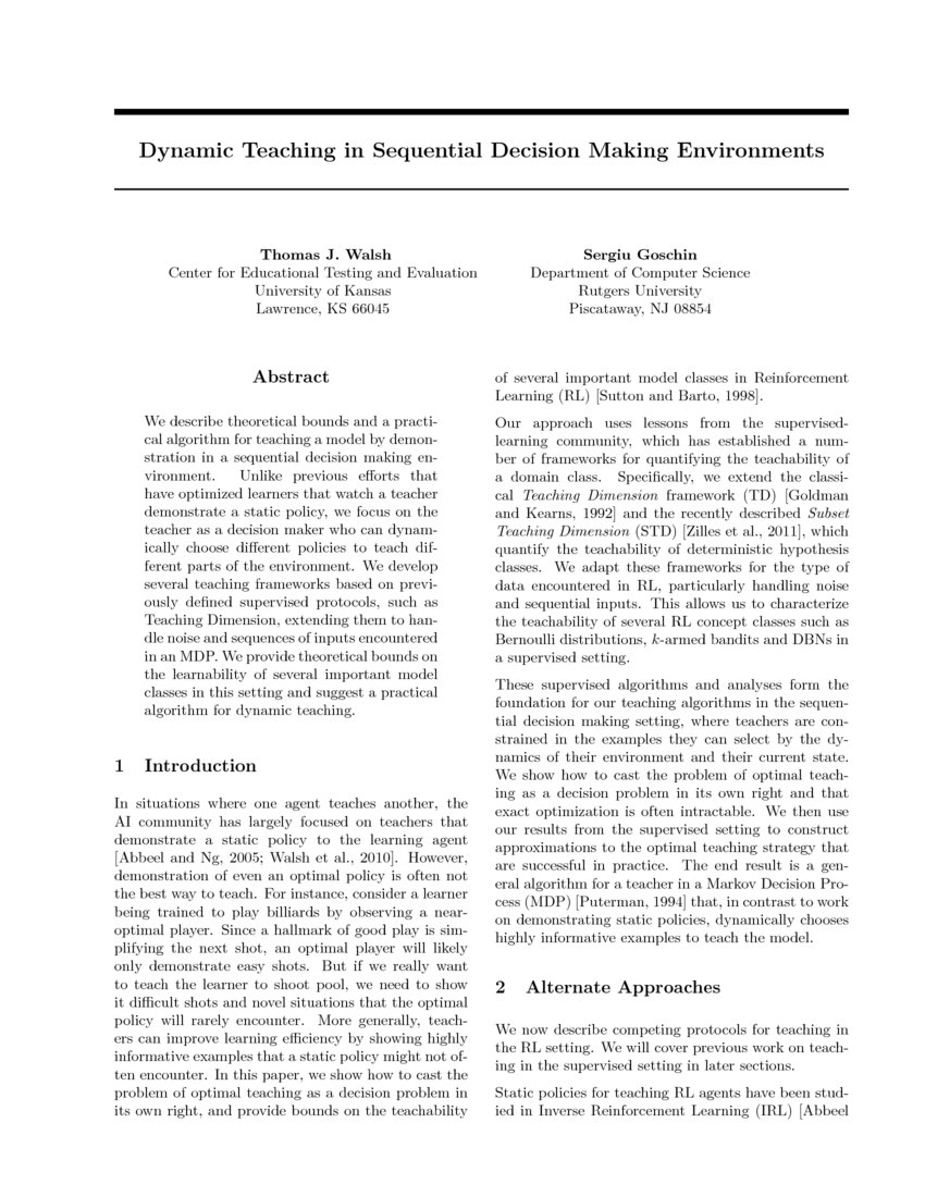 Dynamic Teaching in Sequential Decision Making Environments | DeepAI