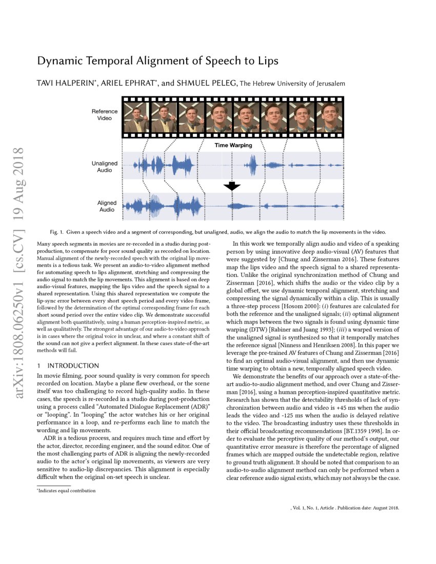 Dynamic Temporal Alignment Of Speech To Lips Deepai